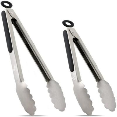 China FDA Approved Stainless Steel Kitchen Food Tongs 9 Inch and 12 Inch Set Non Slip Silicone Handle for sale
