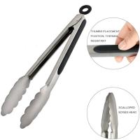 China FDA Approved Stainless Steel Kitchen Food Tongs 9 Inch and 12 Inch Set Non Slip Silicone Handle for sale