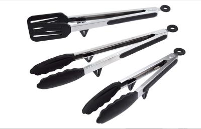 China Stainless Steel Silicone Kitchen Food Tongs Set 12in 9in Dishwasher Safe Multifunction for sale