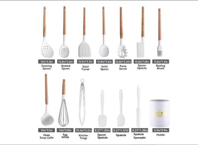 China Odorproof Silicone Kitchen Utensil Sets 14pcs Scratchfree Dentless With Holder for sale