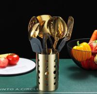 China Gold Stainless Steel Spatula Set CU Approved Multiusage Titanium Plating for sale