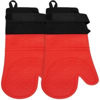 China Silicone Oven Mitts Set Adjustable Cuff Non Slip Grip Heat Resistant 500°F 15 Inch for sale
