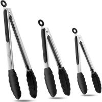 China BPA Free Stainless Steel Kitchen Food Tongs 3 Sizes 7 9 12 Inch Non Slip Silicone Tips for sale