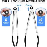 China BPA Free Stainless Steel Kitchen Food Tongs 3 Sizes 7 9 12 Inch Non Slip Silicone Tips for sale