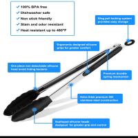 China BPA Free Stainless Steel Kitchen Food Tongs 3 Sizes 7 9 12 Inch Non Slip Silicone Tips for sale