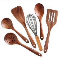 China Natural Teak Wood Kitchen Utensil Set 6 Piece Nonstick Safe Cooking Spoons for sale