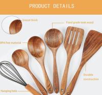 China Natural Teak Wood Kitchen Utensil Set 6 Piece Nonstick Safe Cooking Spoons for sale