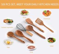 China Natural Teak Wood Kitchen Utensil Set 6 Piece Nonstick Safe Cooking Spoons for sale