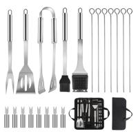China FDA Approved 20pcs Stainless Steel BBQ Grill Tool Set Camping Utensils Kit with Carrying Case for sale