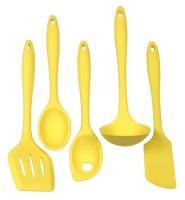 China 5 Piece Silicone Kitchen Utensil Set Heat Resistant 450F Non Stick Cooking Tools Yellow for sale