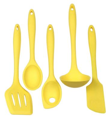 China 5 Piece Silicone Kitchen Utensil Set Heat Resistant 450F Non Stick Cooking Tools Yellow for sale