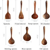 China Teak Wooden Kitchen Utensil Set 7 Piece LFGB Approved BPA Free Heat Safe 450F for sale