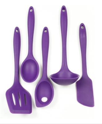China Premium 5 Piece Silicone Kitchen Utensil Set BPA Free Heat Resistant 450F Purple for sale