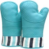 China LFGB Certified Silicone Oven Mitts 550°F Heat Resistant Non-Slip 15 Inch Long for sale