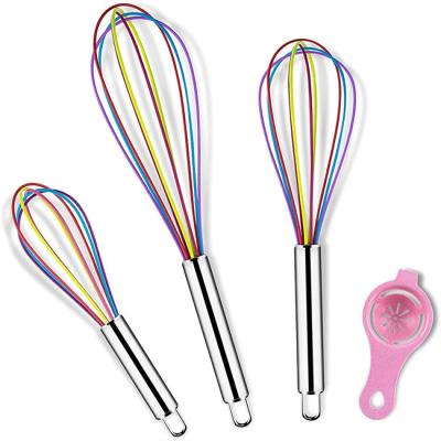 China Food Grade Silicone Whisk Set 3 Sizes 8 10 12 Inch Stainless Steel Handle Non Stick Kitchen Utensils for sale