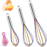China Food Grade Silicone Whisk Set 3 Sizes 8 10 12 Inch Stainless Steel Handle Non Stick Kitchen Utensils for sale