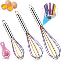 China Food Grade Silicone Whisk Set 3 Sizes 8 10 12 Inch Stainless Steel Handle Non Stick Kitchen Utensils for sale