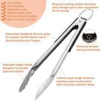 China 14.4 Inch Locking Kitchen Tongs Stainless Steel Silicone Comfort Grip BBQ Food Tongs Set of 2 for sale