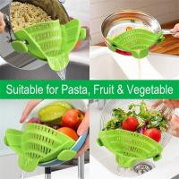 China Hands - Free Kitchen Gadget Tools Silicone Clip On Pasta Food Strainer For Pots for sale