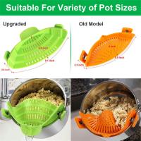 China Hands - Free Kitchen Gadget Tools Silicone Clip On Pasta Food Strainer For Pots for sale