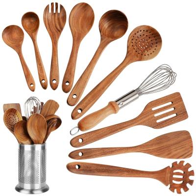 China 11 Piece Wooden Kitchen Utensil Set Nonstick Spoons Eco - Friendly for sale