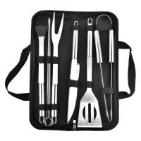 China Stainless Steel BBQ Tool Set 5 Piece Portable Outdoor Grill Kit with Cloth Bag for sale