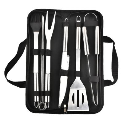 China Stainless Steel BBQ Tool Set 5 Piece Portable Outdoor Grill Kit with Cloth Bag for sale