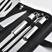 China Stainless Steel BBQ Tool Set 5 Piece Portable Outdoor Grill Kit with Cloth Bag for sale