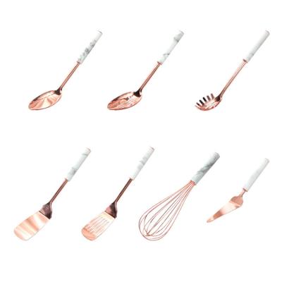 China 7 Piece 304 Stainless Steel Cooking Utensils Set Rose Gold Heat Resistant Kitchen Tools for sale
