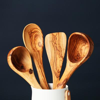 China Olive Wooden Kitchen Utensil Set 6 Piece Handmade Solid Wood Porridge Spoon Spatula for sale
