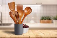 China 6 Piece Natural Teak Wooden Kitchen Cookware Spatula Spoons Fork Chestnut for sale