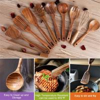 China Natural Wooden Kitchen Utensil Set 9 Piece Spatula Spoon with Storage Bucket for sale
