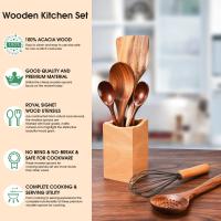 China Acacia Wooden Kitchen Utensil Set 6 Piece Nonstick Safe Dishwasher Hard Durable Spatula Spoon for sale