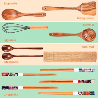China Acacia Wooden Kitchen Utensil Set 6 Piece Nonstick Safe Dishwasher Hard Durable Spatula Spoon for sale