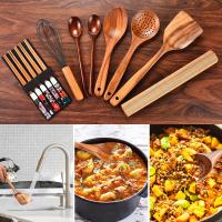 China Acacia Wooden Kitchen Utensil Set 6 Piece Nonstick Safe Dishwasher Hard Durable Spatula Spoon for sale