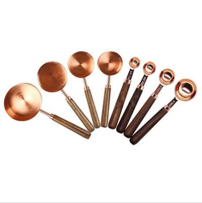 China FDA 304 Stainless Steel Measuring Cups and Spoons Set of 8 with Walnut Wood Handle for sale