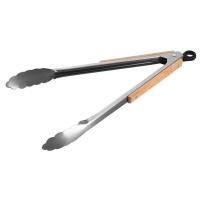 China 14.4 Inch Stainless Steel Kitchen Tongs with Wood Handle Heat Resistant Barbecue Food Clip Set of 2 for sale