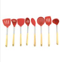 China Acacia Wooden Handle Kitchen Spatula Spoon Set 8 Pieces Non Stick Strainer for sale