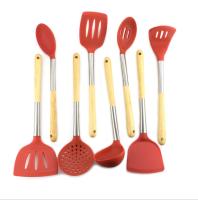 China Acacia Wooden Handle Kitchen Spatula Spoon Set 8 Pieces Non Stick Strainer for sale