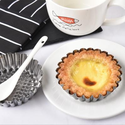 China 430 Stainless Steel Egg Tart Mold 3.8 Inch Chrysanthemum Cup Cake Mold 30 Pack DIY Baking Tool for sale