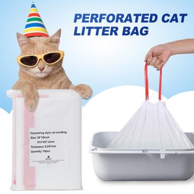 China Cute Disposable Cat Litter Box Pan Liner Filter Refills Waste Flat Plastic Bag With Drawstring for sale