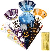 China Clear Cone Treat Bags Cellophane Cone Treat Bags Plastic Cone Bags Triangle Bags with 200 PCS Twist Ties for candy for sale