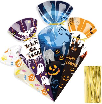 China Clear Cone Treat Bags Cellophane Cone Treat Bags Plastic Cone Bags Triangle Bags with 200 PCS Twist Ties for candy for sale