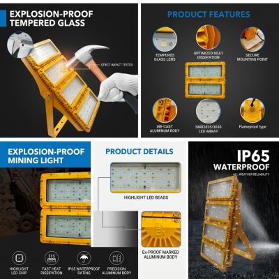 China 6KV Surge AC100-277V 300W LED Explosion Proof Flood Light LUMILEDS LM-80 ATEX IIb T6 IP65 Hazardous Area Lighting for sale