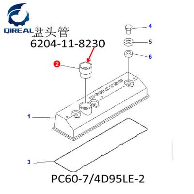 China 4D95 engine 6204-11-8230 hose for PC60-7 excavator for sale
