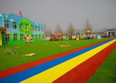 China PE + PP Artificial Grass Kindergarten Flooring - 18-45mm Height, 8100 Dtex Flat Yarn - Light Green for sale