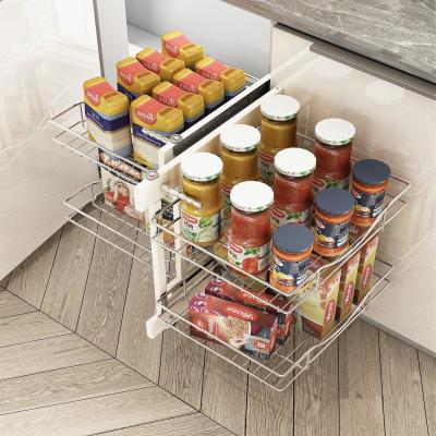 China Chromed Surface Kitchen Basket Soft Closing Mental Dark Grey Magic Corner Basket for sale