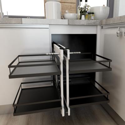 China Fashionable Kitchen Pull Out Organizer Basket Soft Closing Mental Magic Corner Basket for sale