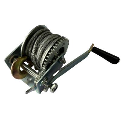 China 800lbs Manual Marine Trailer Winch Zinc Plated with Cable and Hook 3.2:1 Gear Ratio for sale