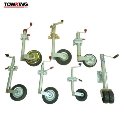 China TOWKING 6 Inch Wind Up Jockey Wheel Solid Rubber Jockey Wheel 350kg Capacity with Clamp for sale